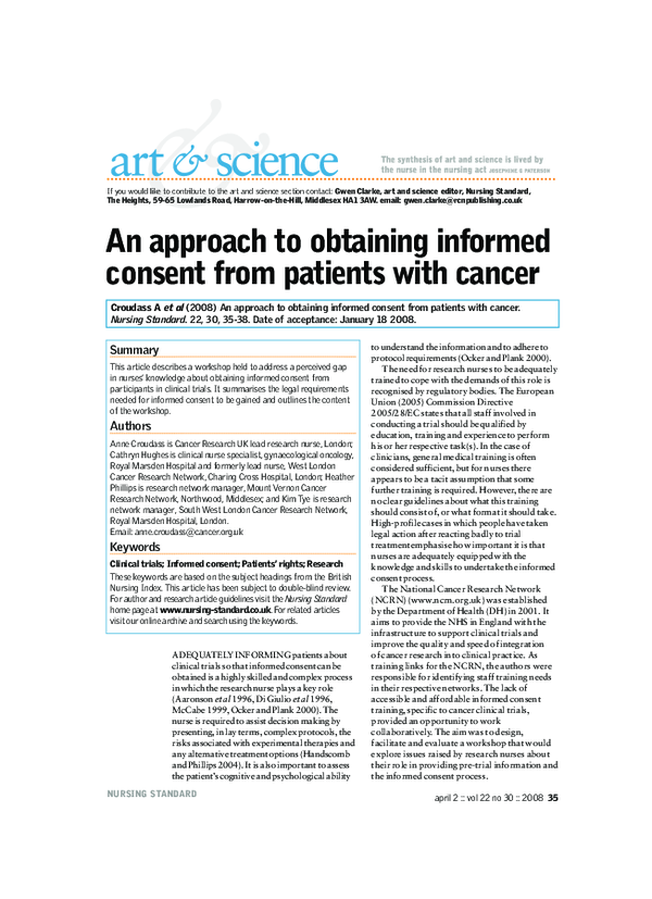 (PDF) An approach to obtaining informed consent from patients with cancer