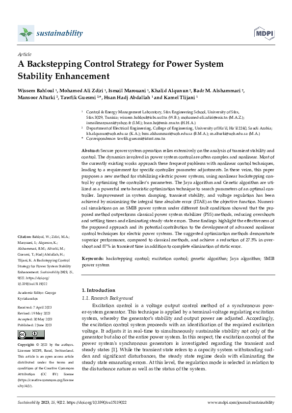 (PDF) A Backstepping Control Strategy for Power System Stability Enhancement