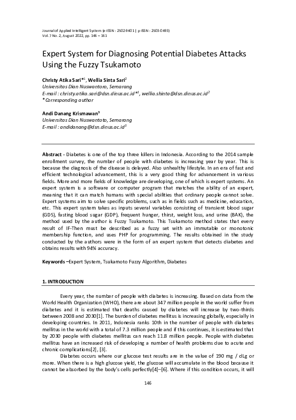 (PDF) Expert System for Diagnosing Potential Diabetes Attacks Using the ...