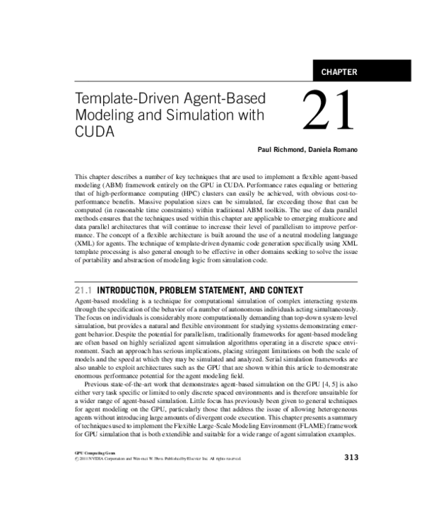 Pdf Template Driven Agent Based Modeling And Simulation With Cuda