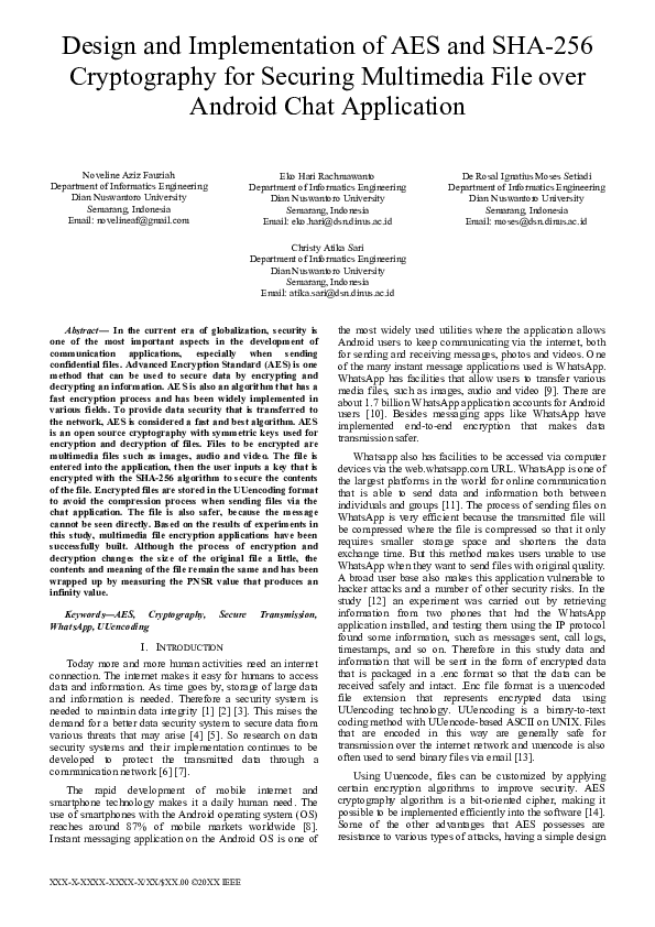 (PDF) Design and Implementation of AES and SHA-256 Cryptography for Securing Multimedia File ...