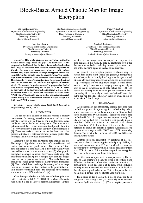 Pdf Block Based Arnold Chaotic Map For Image Encryption Christy Atika Sari