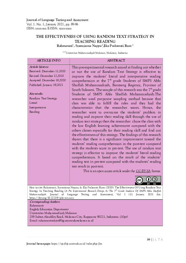(PDF) The Effectiveness of Using Random Text Strategy in Teaching Reading