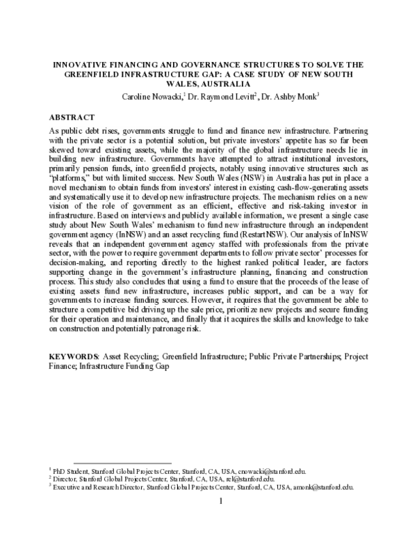 (PDF) Innovative Financing and Governance Structures to Solve the ...