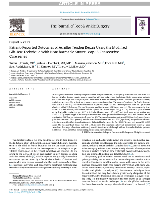 (PDF) Patient-Reported Outcomes of Achilles Tendon Repair Using the ...