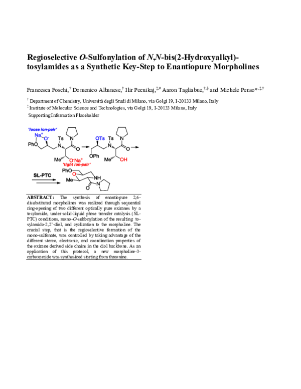 (PDF) Regioselective O-Sulfonylation of N,N-Bis(2-hydroxyalkyl ...