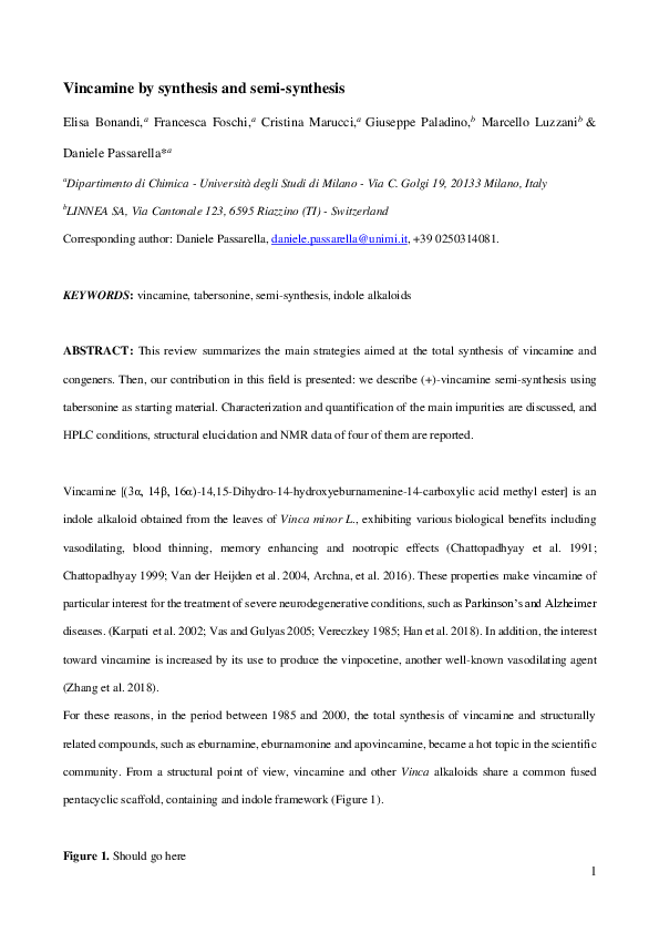 (PDF) Vincamine by synthesis and semi-synthesis
