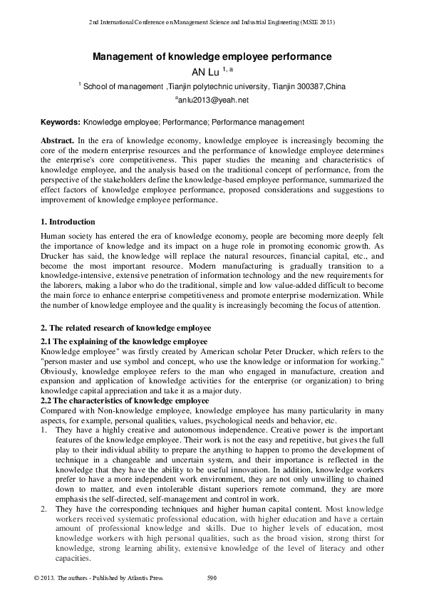 (PDF) Management of knowledge employee performance