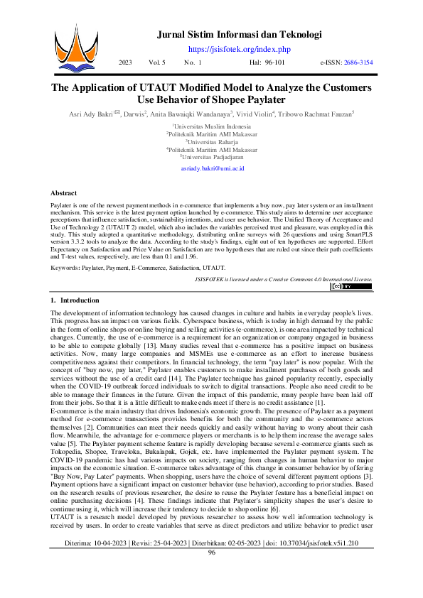 (PDF) The Application of UTAUT Modified Model to Analyze the Customers ...