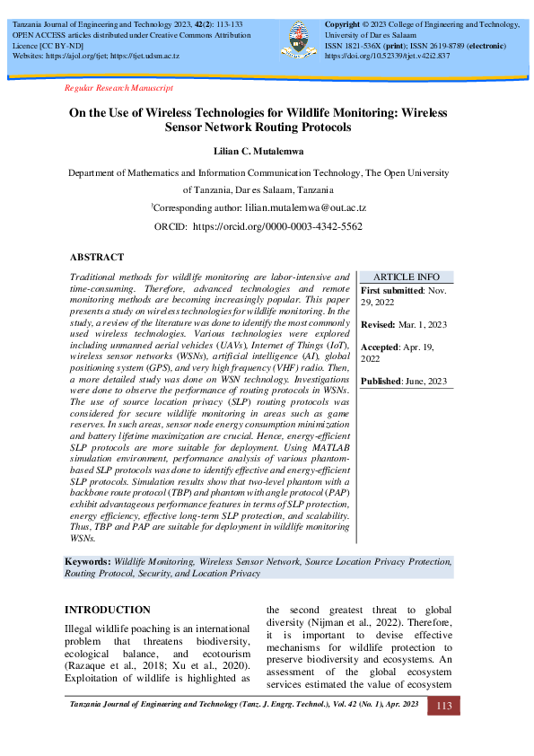 (PDF) On the Use of Wireless Technologies for Wildlife Monitoring ...