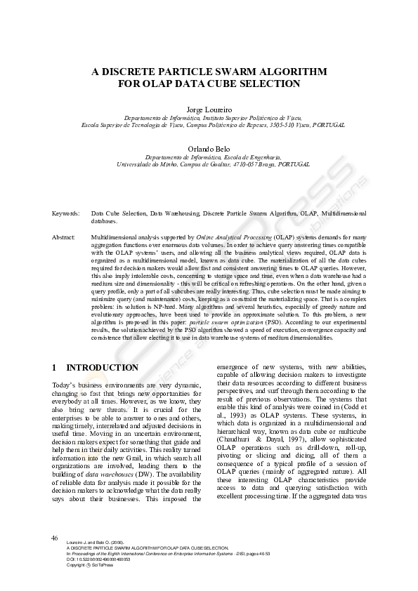 Pdf A Discrete Particle Swarm Algorithm For Olap Data Cube Selection Orlando Belo