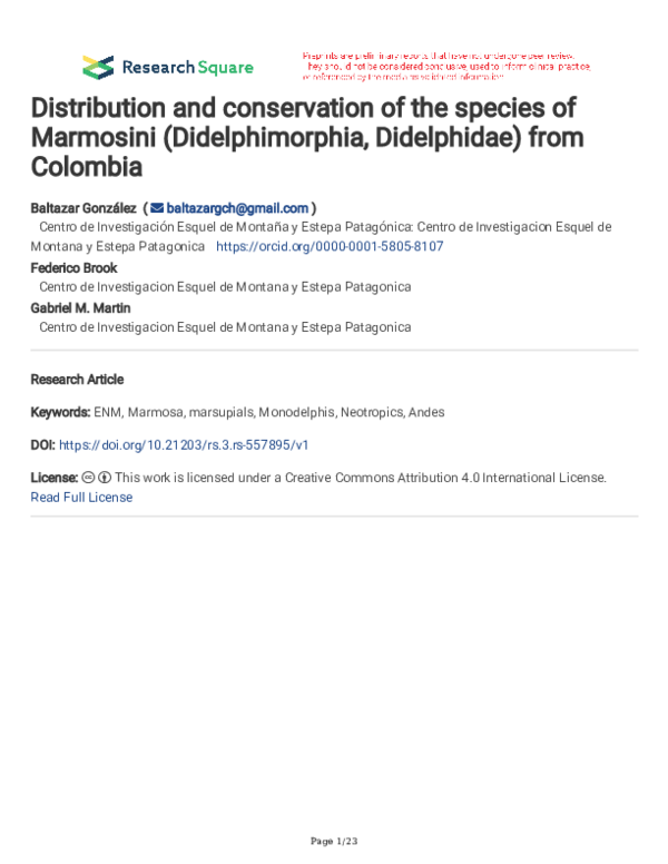 (PDF) Distribution and conservation of the species of Marmosini ...