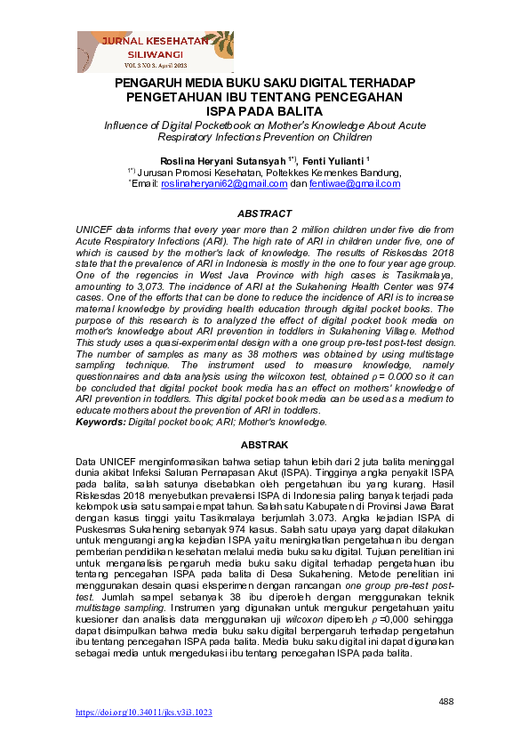 (PDF) Pengaruh Media Buku Saku Digital Terhadap Pengetahuan Ibu Tentang Pencegahan ISPA Pada Balita