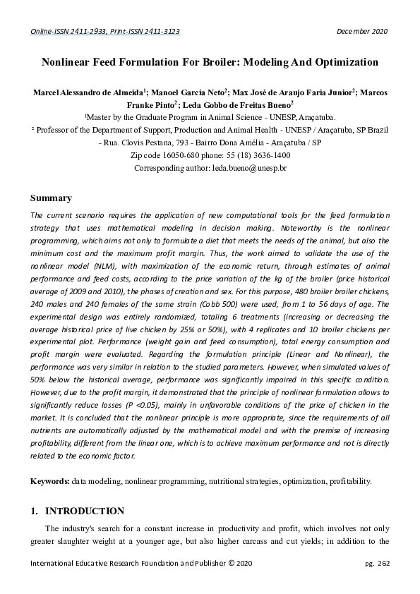 (PDF) Nonlinear Feed Formulation For Broiler