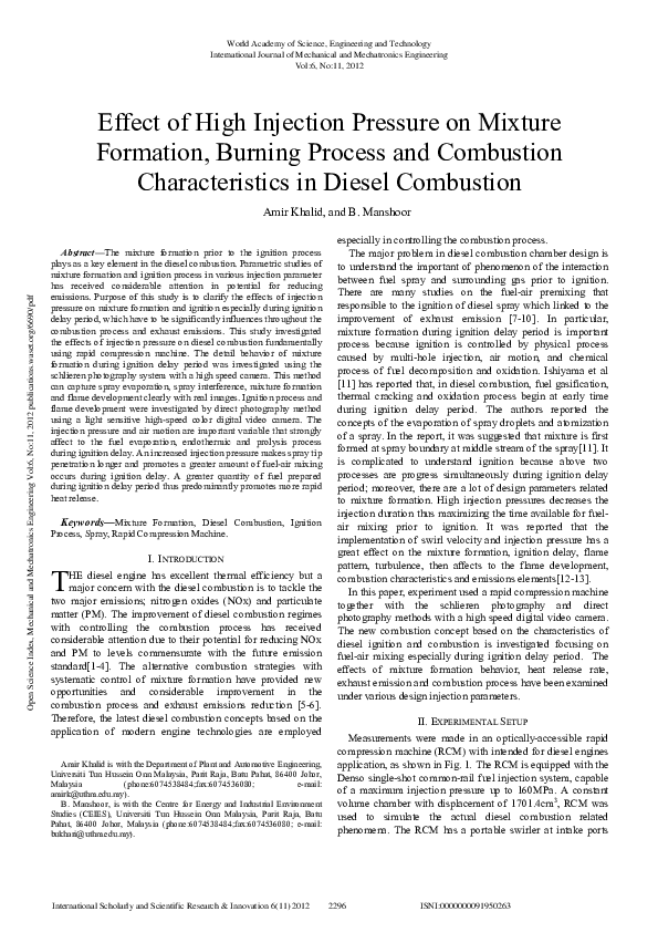 (PDF) Effect Of High Injection Pressure On Mixture Formation, Burning ...