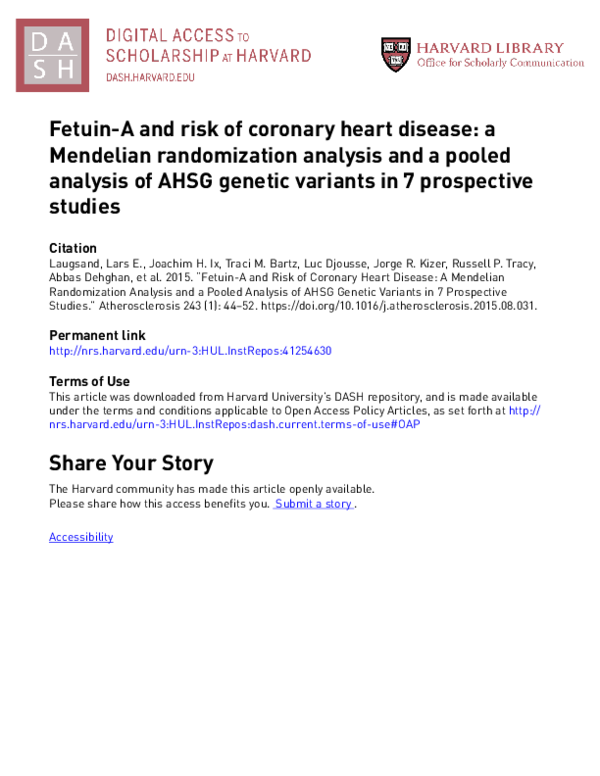 (PDF) Fetuin-A and risk of coronary heart disease: A Mendelian ...