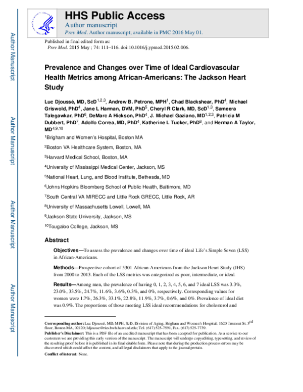 (PDF) Prevalence and Changes over Time of Ideal Cardiovascular Health ...
