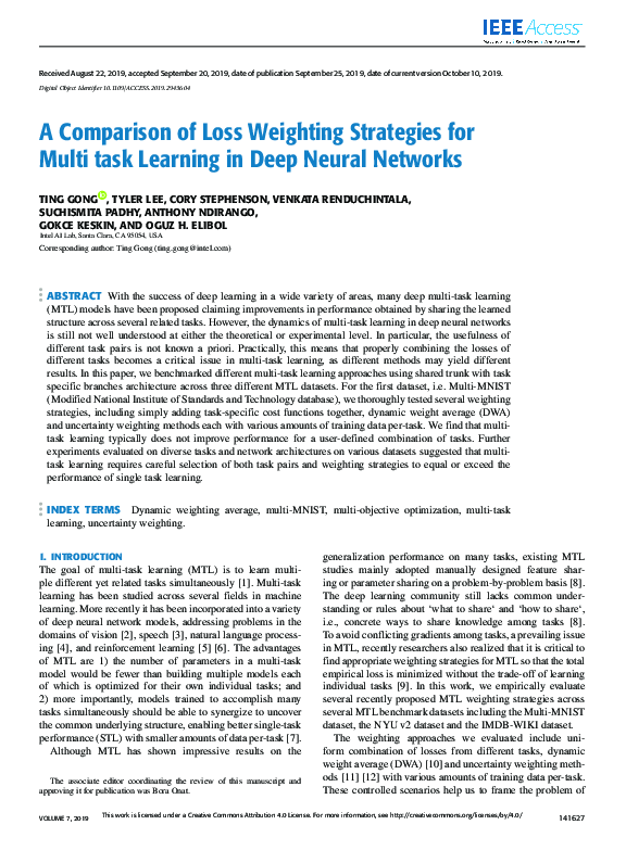 (PDF) A Comparison of Loss Weighting Strategies for Multi task Learning in Deep Neural Networks