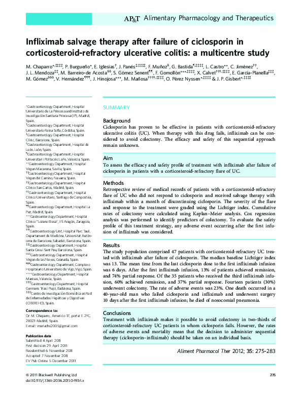 (PDF) Infliximab salvage therapy after failure of ciclosporin in corticosteroid-refractory ...