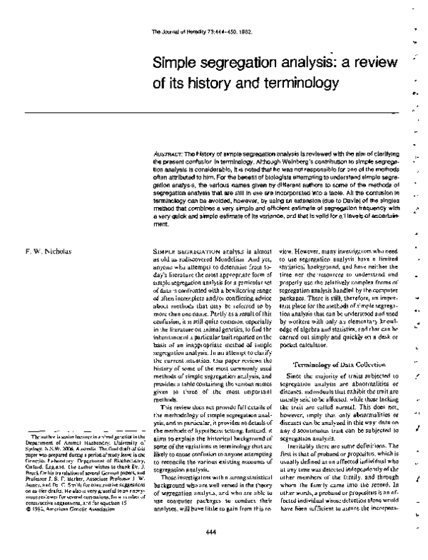 (PDF) Simple segregation analysis: a review of its history and terminology