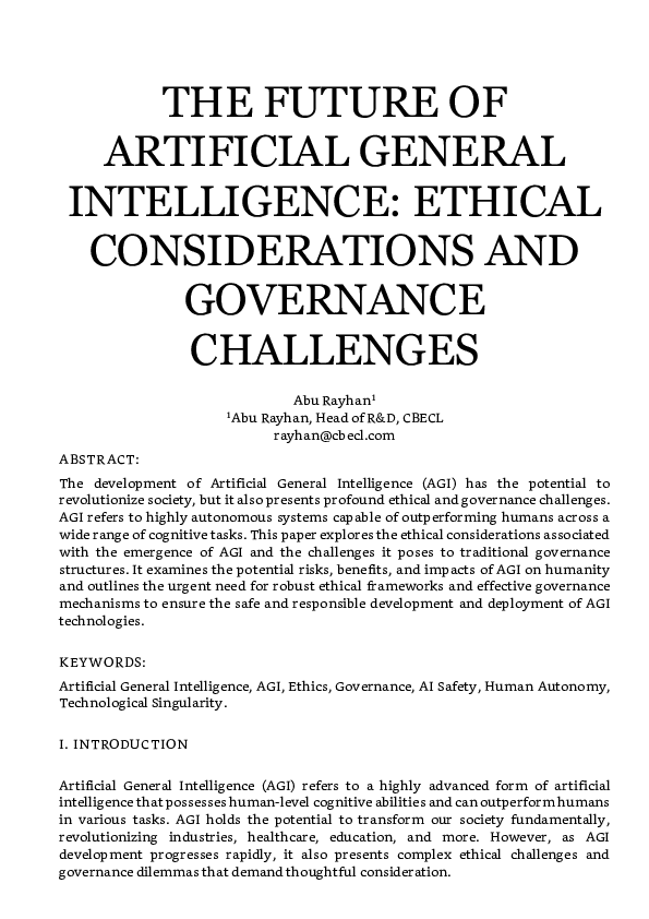 (PDF) THE FUTURE OF ARTIFICIAL GENERAL INTELLIGENCE: ETHICAL CONSIDERATIONS AND GOVERNANCE ...