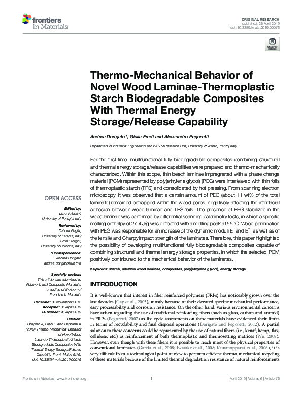 (PDF) Thermo-Mechanical Behavior of Novel Wood Laminae-Thermoplastic Starch Biodegradable ...