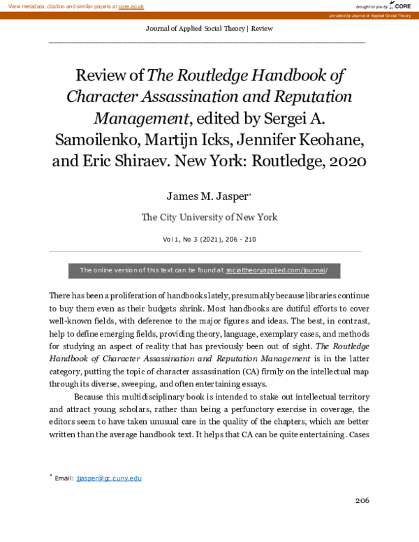(PDF) Review of The Routledge Handbook of Character Assassination and ...