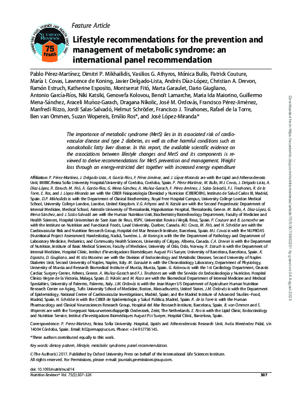 (PDF) Lifestyle recommendations for the prevention and management of ...