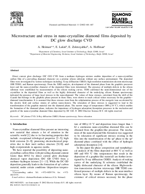 (PDF) Microstructure and stress in nano-crystalline diamond films ...