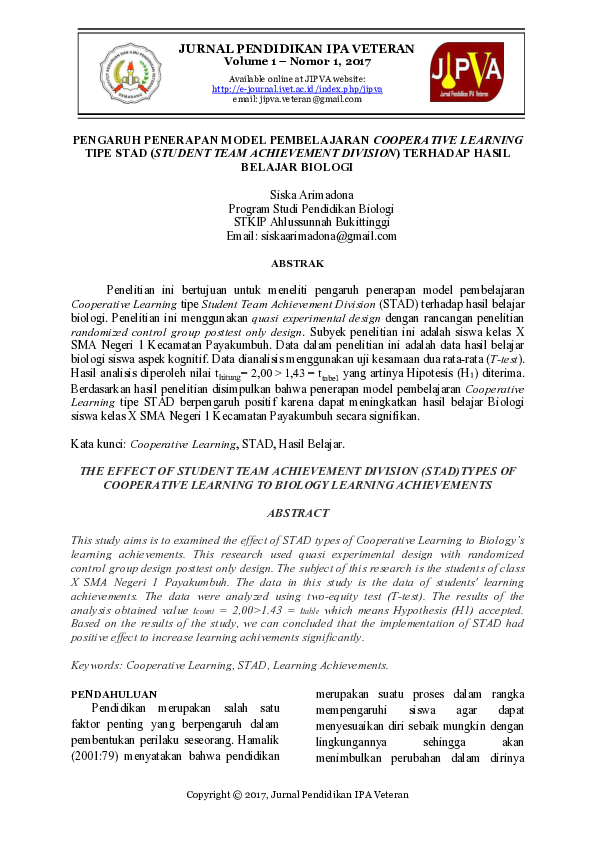 (PDF) Pengaruh Penerapan Model Pembelajaran Cooperative Integrated Reading and Composition (Circ ...