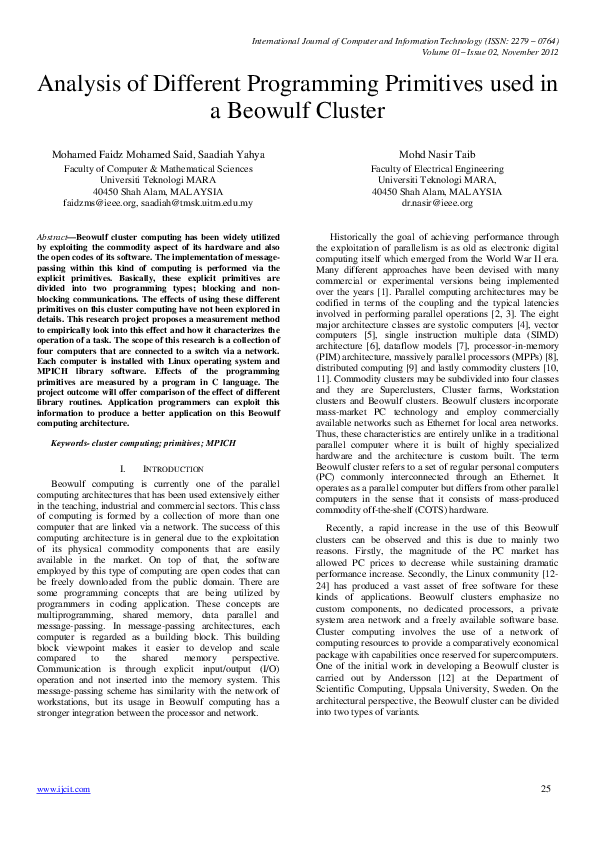 (PDF) Analysis of Different Programming Primitives used in a Beowulf Cluster
