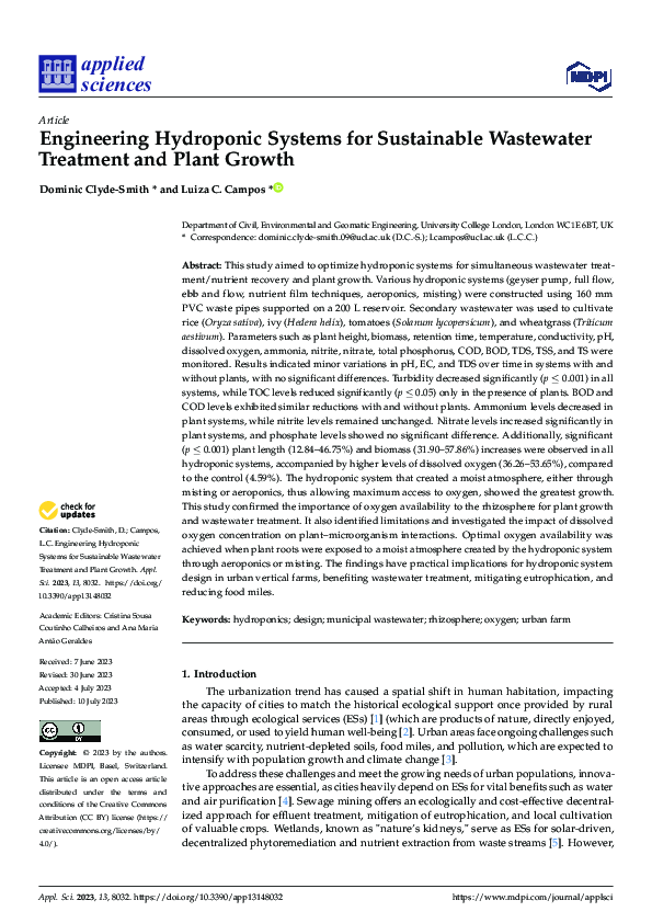 (PDF) Engineering Hydroponic Systems for Sustainable Wastewater ...