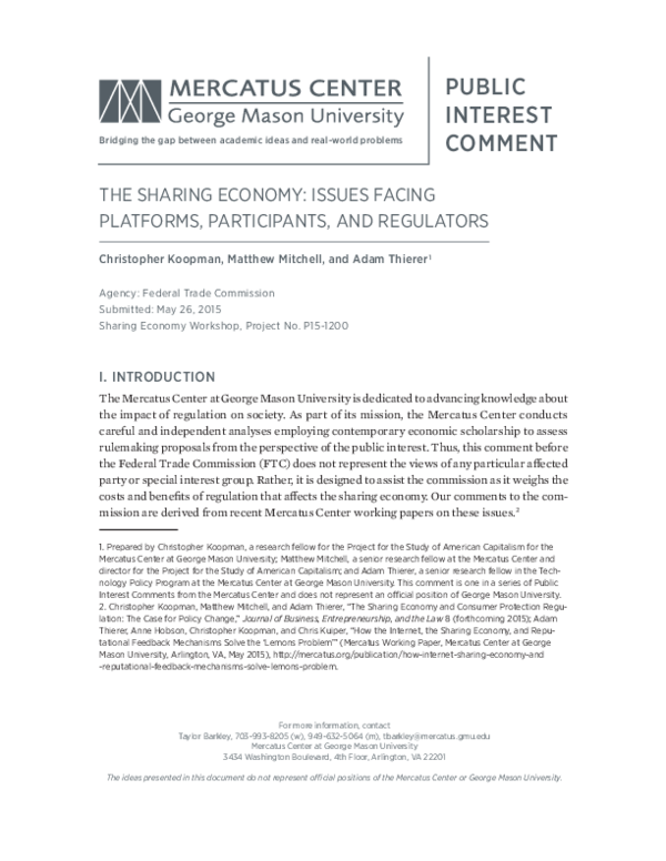 (PDF) The Sharing Economy: Issues Facing Platforms, Participants, and ...