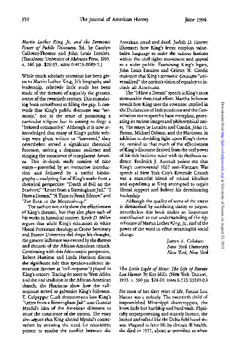 (PDF) Martin Luther King, Jr., and the Sermonic Power of Public Discourse