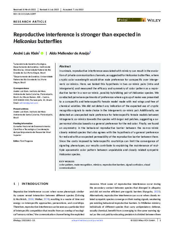 (PDF) Reproductive interference is stronger than expected in Heliconius ...