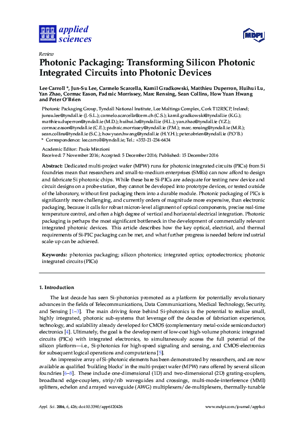 (PDF) Photonic Packaging: Transforming Silicon Photonic Integrated Circuits into Photonic Devices