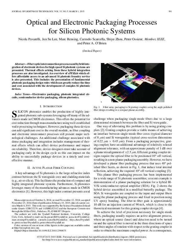 (PDF) Optical and Electronic Packaging Processes for Silicon Photonic Systems
