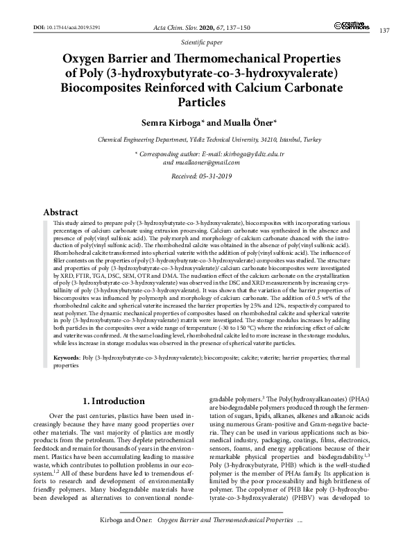 (PDF) Oxygen Barrier and Thermomechanical Properties of Poly (3-hydroxybutyrate-co-3 ...