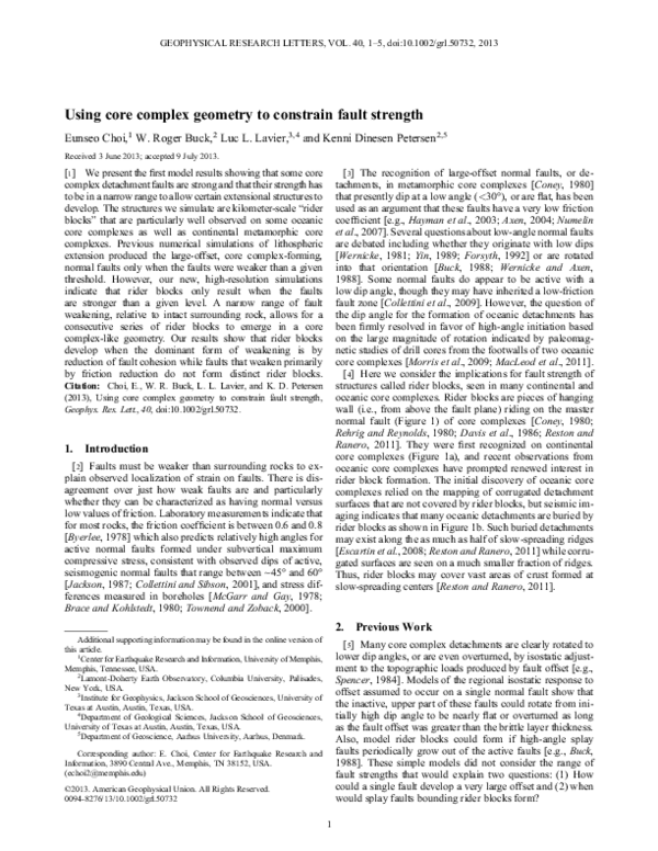 (PDF) Using core complex geometry to constrain fault strength
