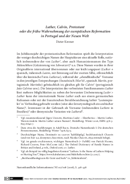 (PDF) Luther, Calvin, Protestant oder die frühe Wahrnehmung der ...