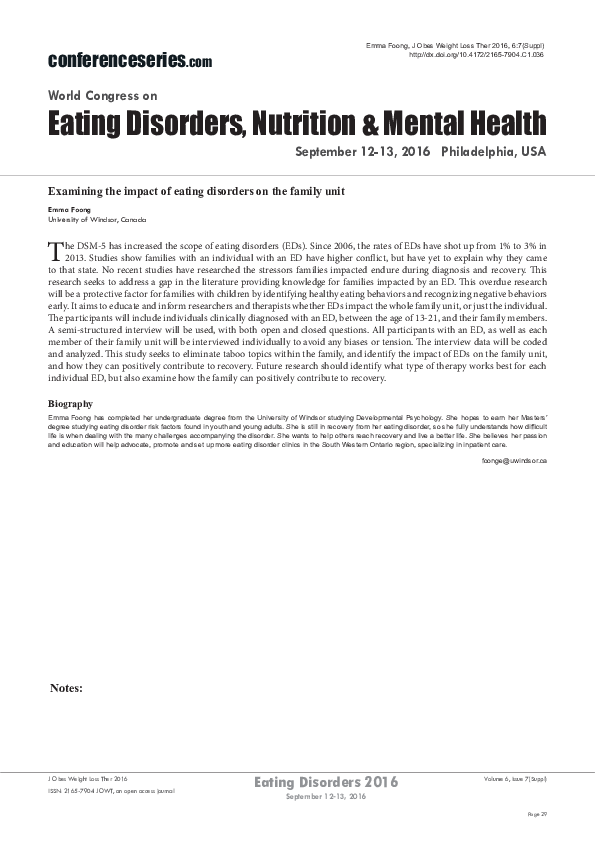 (PDF) Examining the impact of eating disorders on the family unit