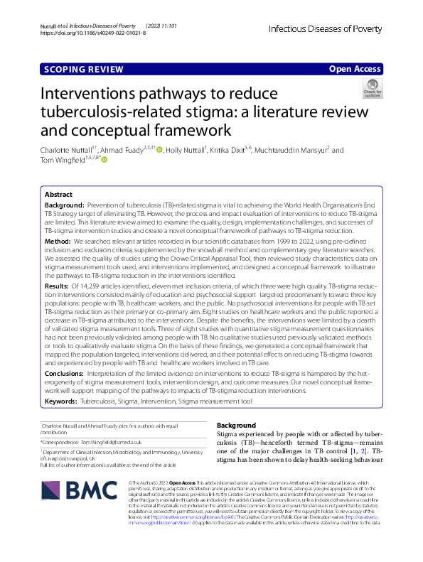 (PDF) Interventions pathways to reduce tuberculosis-related stigma: a ...