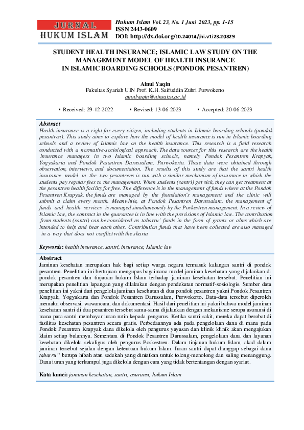 (PDF) STUDENT HEALTH INSURANCE: ISLAMIC LAW STUDY ON THE MANAGEMENT ...
