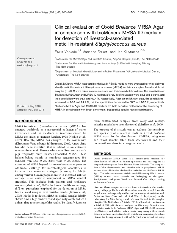 (PDF) Clinical evaluation of Oxoid Brilliance MRSA Agar in comparison with bioMerieux MRSA ID ...