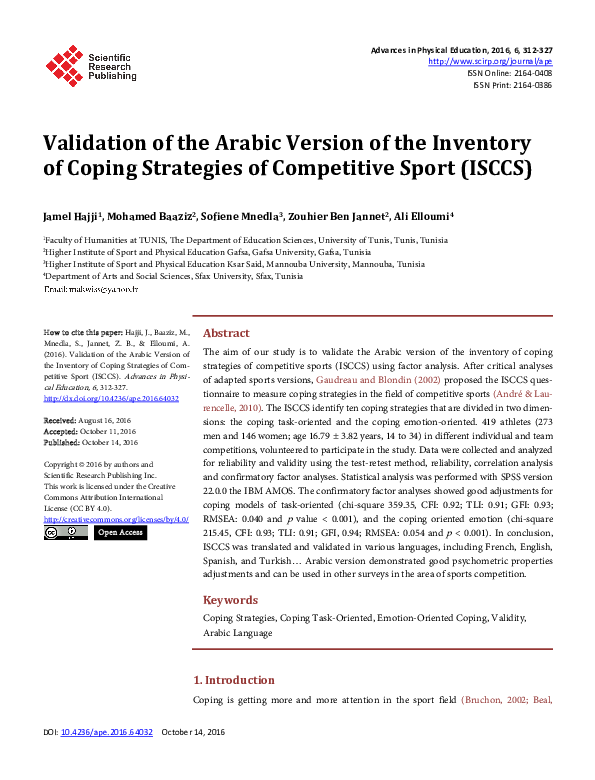 (PDF) Validation of the Arabic Version of the Inventory of Coping ...