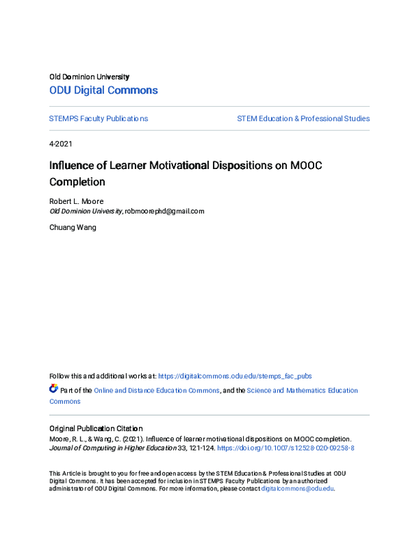 (PDF) Influence of learner motivational dispositions on MOOC completion