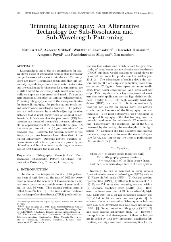 (PDF) Trimming Lithography: An Alternative Technology for Sub ...