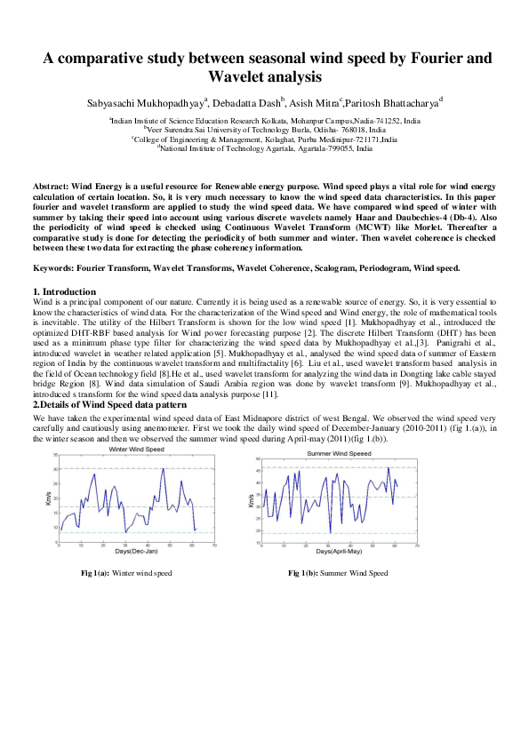(PDF) A comparative study between seasonal wind speed by Fourier and Wavelet analysis