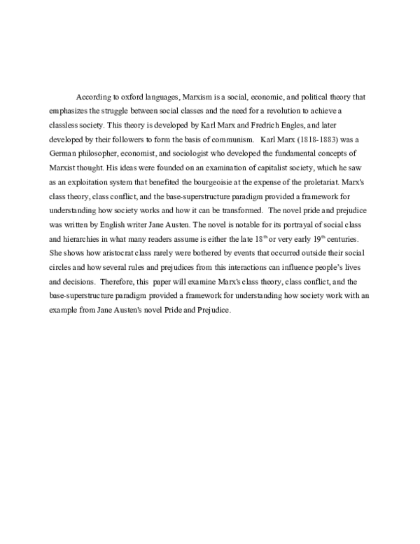 (DOC) Reading "Pride and Prejudice," through Marxist lens.