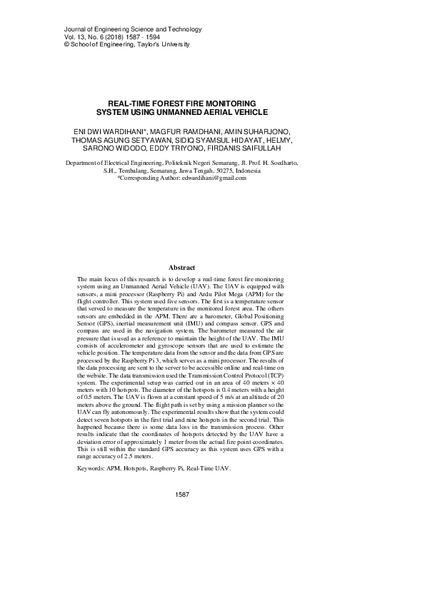 (PDF) Real-Time Forest Fire Monitoring System Using Unmanned Aerial Vehicle